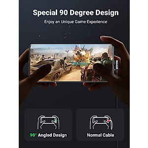 UGREEN USB to USB C Cable 90 Degree USB C Fast Charging Cord Compatible with iPhone 15/15 Plus/15 Pro/15 Pro Max/Samsung Galaxy S10/S10+/Pixel 7/6a/LG G8/G7/Pixel/Switch, etc, 1.6FT