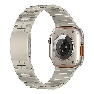 iiteeology Compatible with Apple Watch Band 49mm 45mm 44mm 42mm, Titanium Strap for Men with Double Button Clasp for iWatch Ultra SE Series 8 7 6 5 4 3 2 1, Silver