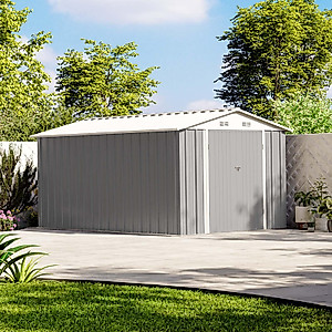 VICTONE Metal Storage Shed for Outdoor, 8' x 12' Steel Yard Shed with Design of Lockable Doors, Utility and Tool Storage for Garden, Backyard, Patio, Outside Use, Grey