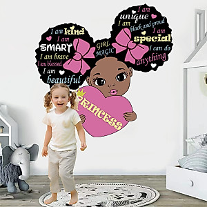Black Girl Magic Inspirational Wall Decals Quote I'm Kind Princess Wall Sticker Pink Motivational Saying Positive Words Wall Stickers for Baby Toddler Room Nursery Playroom Bedroom Living Room.