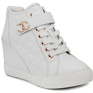 Juicy Couture Womens Wedge Sneakers High Top Womens Sneakers with Wedge, Wedgies Sneakers for Women-Journey 8.5 White