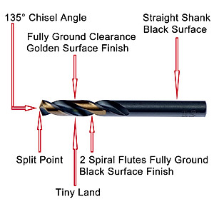 MAXTOOL 3/32" 2pcs Identical Screw Machine Drills HSS M2 Twist Stub Drill Bits Black & Bronze Fully Ground Straight Shank Short Drills; SMF02H10R06P2