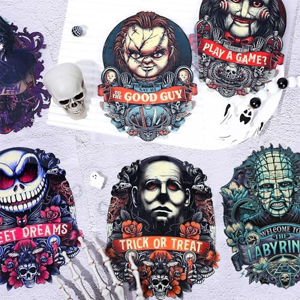 AnyDesign 15 Sheet Halloween Heat Transfer Vinyl Stickers Horror Movie Characters Iron on Vinyl HTV Patches Halloween Friends Iron on Transfer Stickers for Scary Movie Lovers Fabric T-Shirts DIY Craft