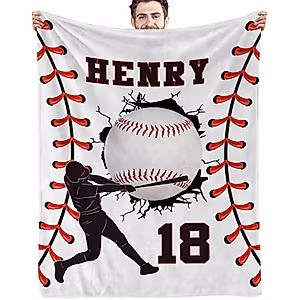 Pinkfulum Personalized Baseball Blankets with Name Numbers, Custom Baseball Team Game Throw Flannel Blankets Stuff Gifts for Boys Sports Lover Fans Kids Adult