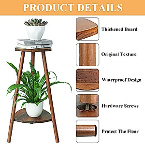 Tall Indoor Plant Stand - Adjustable Plant Holder, Mid Century Wooden Plant Shelf for Multiple Plants, 2 Tier Plant Rack Flower Pot Stand for Living Room Outdoor Garden Patio