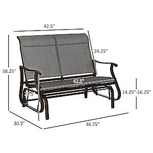 Outsunny 2-Person Outdoor Glider Bench，Patio Glider Loveseat Chair with Powder Coated Steel Frame，2 Seats Porch Rocking Glider for Backyard, Lawn, Garden and Porch, Mixed Grey