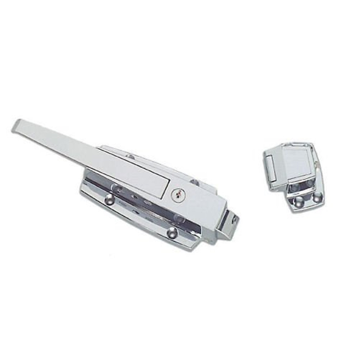 1/8 to 3/8" Offset Polished Chrome Heavy Duty Walk-in Cooler Door Safety Latch with Cylinder Lock and Strike