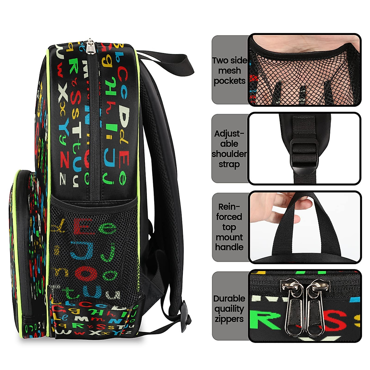 Education Alphabet Kids Backpack for Boys Girls, Rainbow Letter Toddler Bag Kindergarten Children Bag Preschool Nursery Travel Bag with Chest Strap Small Backpack