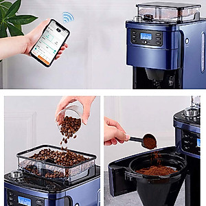 ROLTIN Coffee Machine Coffee Maker 2-12 Cup Programmable Coffee Machine with APP Control Pot Drip Coffee Maker with Timer And Thermal Pot Permanent Filter Coffee Maker Blue
