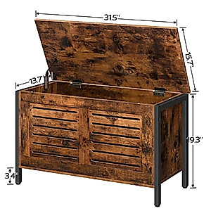 HOOBRO Storage Chest, Wooden Toy Chest, Retro Toy Box Organizer with Safety Hinge, Sturdy Storage Bench, Metal Frame, Supports 220 lb, Louvered Door, Rustic Brown BF85CW01G1