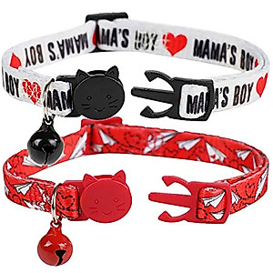 BoomBone 2 Pack Valentines Day Cat Collar Breakaway,Safety Adjustable Collars with Bell for Kitten