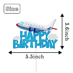 LECAKTO Airplane Birthday Cake Topper,Airplane Travel Themed Birthday Party Decorations for Kids Birthday Party,Kids Plane Theme Party Baby Shower