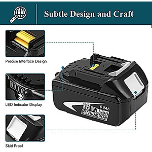 Gamrombo 2Packs Upgraded to 6.0Ah 18V BL1860B Li-ion Replacement Battery Compatible with Makita 18V Battery BL1815 BL1830 BL1835 BL1840 BL1850 BL1860 LXT400 194205-3 Fit Cordless Power Tools