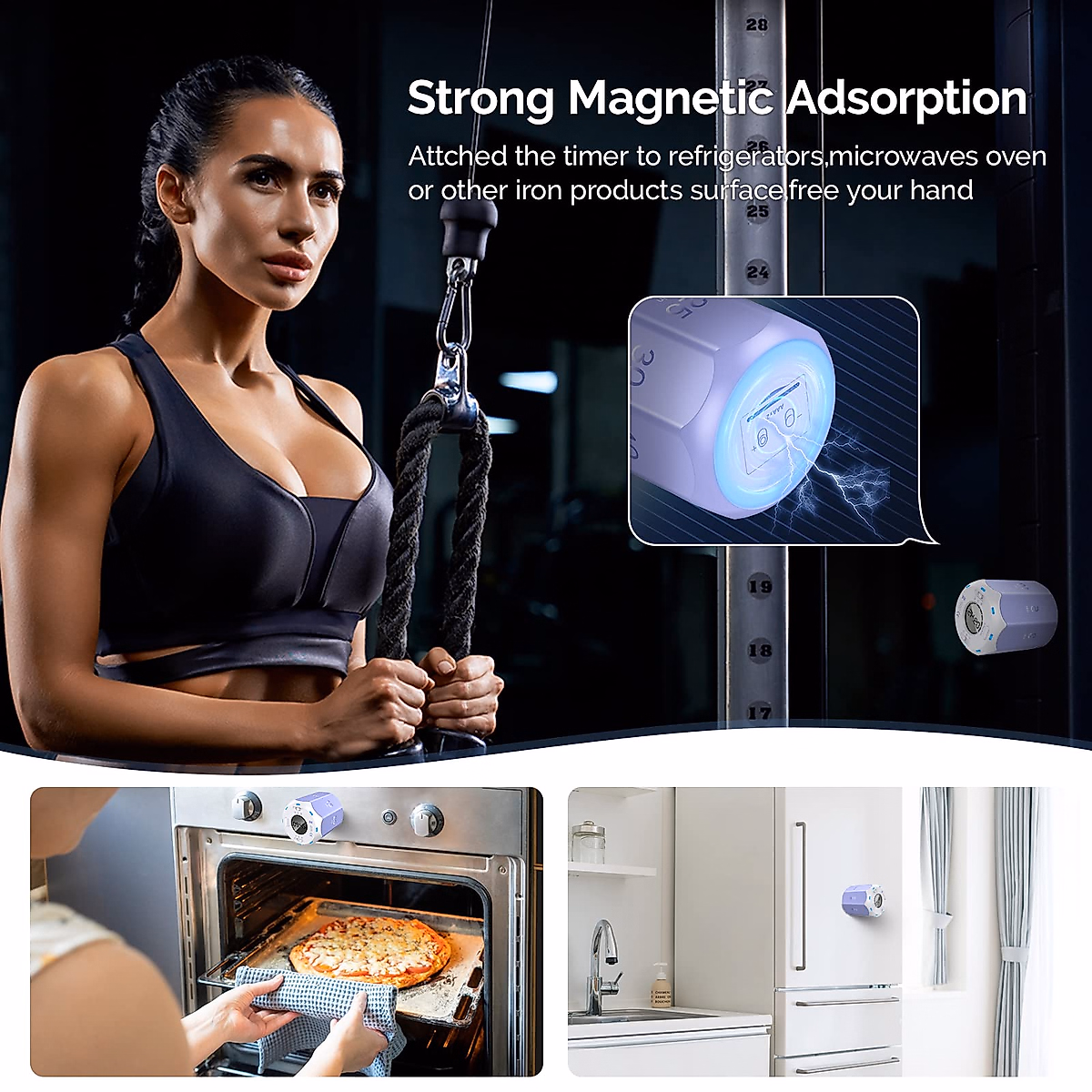 Pomodoro Timer, Kitchen Timer with 8 Time Presets, Digital Timer for Kids, Visual Magnetic Flip Cube Timer, Silent & Alarm, Timers for Classroom, Cooking, Working, Study, Meeting, Exercise, ADHD Kids