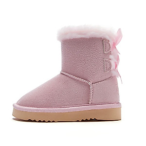 Weestep Girls Toddler Little Kid Warm Fur Winter Ankle Flat Snow Boot(8 Toddler, Bow Pink)