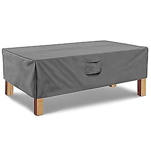 Vailge Rectangular Coffee Table Cover - Outdoor Lawn Patio Furniture Covers with Padded Handles and Durable Hem Cord - Heavy Duty and Waterproof,Fits Large Rectangular Coffee Table (Grey)