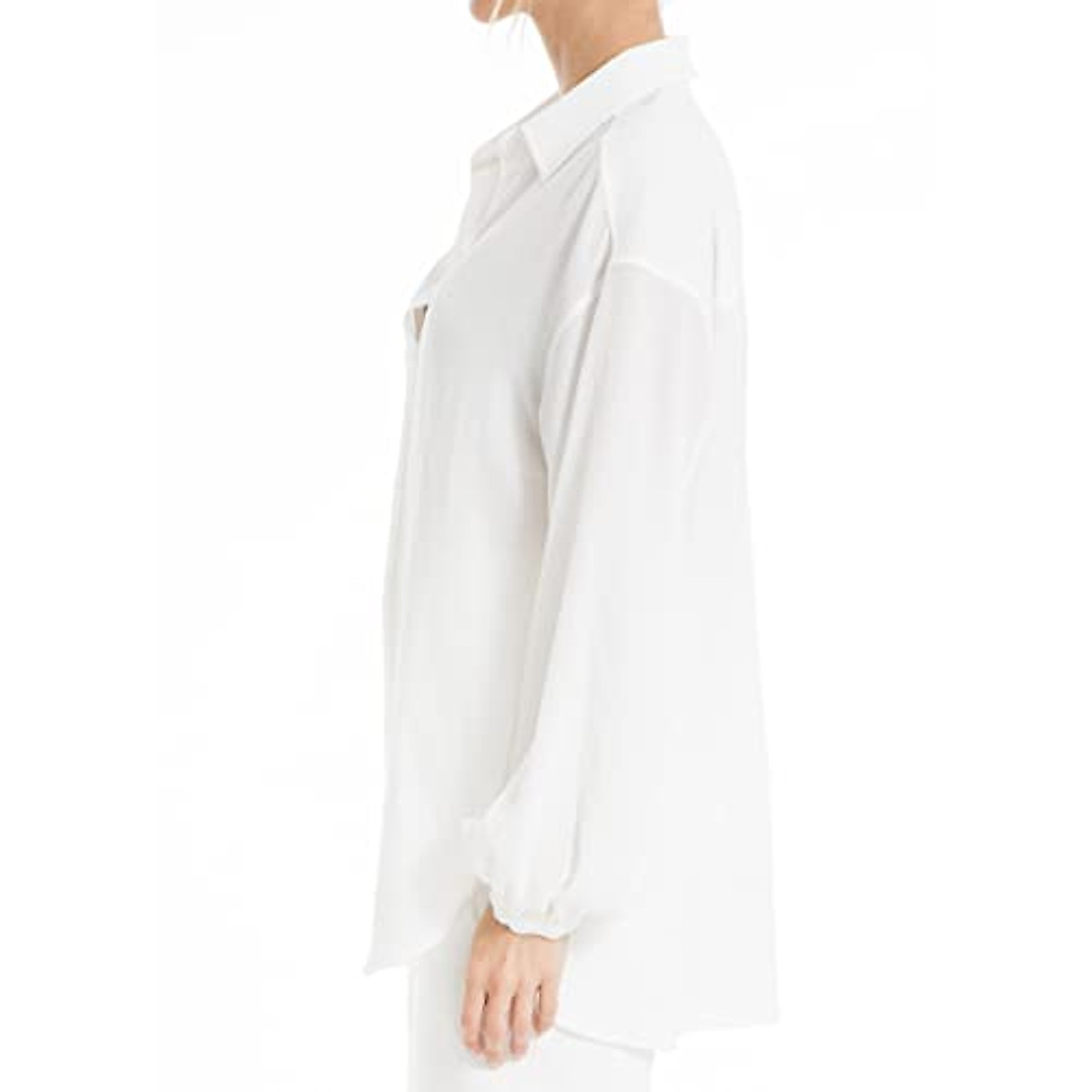 Max Studio Women's Pebble Crepe Button Front Blouse, White, Small