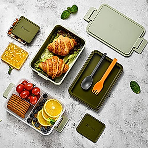 linoroso 2 PCS Stackable Bento Box Adult Lunch Box | Meet All You On-the-Go Needs for Food, Salad and Snack Box, Premium Bento Lunch Box for Adults Include Utensil Set, Dressing Containers