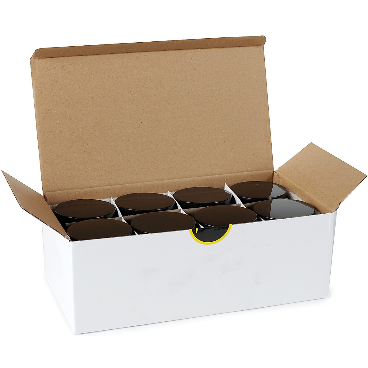 Vivaplex, Green, 8 ounce, Round Glass Jars, with Black Lids - 8 Pack