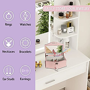 TIMLOG Girls Jewelry Box with Lock, 2 Ballerina Wooden Musical Small Jewelry Storage Organizer with Mirror for Girls, Pink