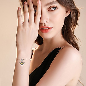 PELOVNY Spacer Bee Charm 925 Sterling Silver Queen Bumble Bee Bead with Sunflower Honeycomb Bracelet Jewelry Gifts for Women Birthday Christmas Halloween