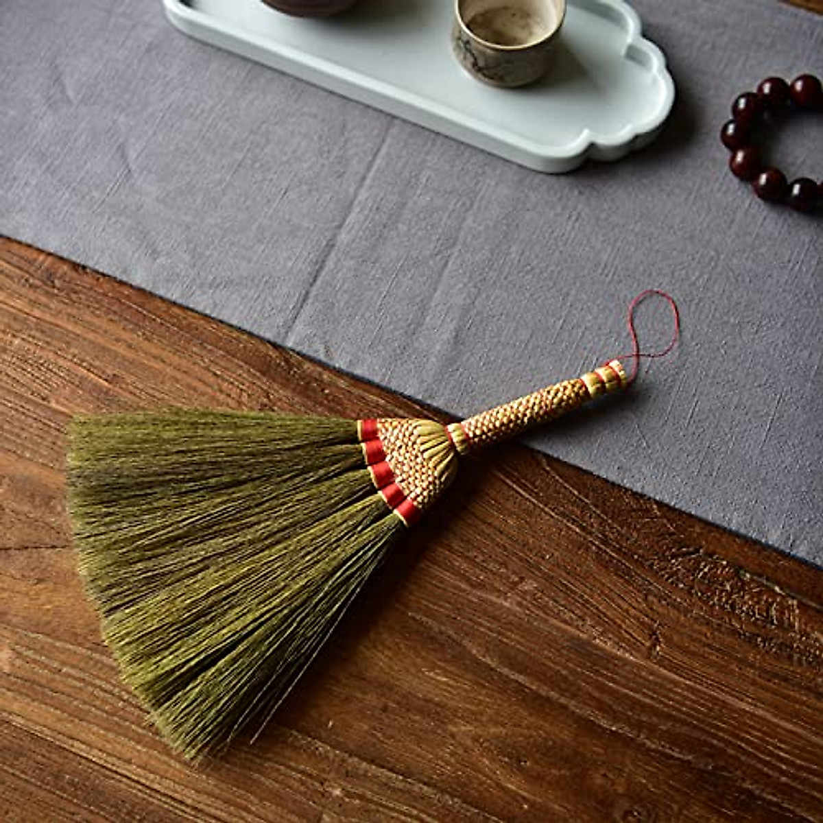 MXY Handmade Broom Soft Mini with Solid Wood Handle Retro Nature No Static Electricity Sweeping Broom Sofa, Car, Corner and More About 13 Inches Length