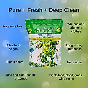 It’s So Pure All Natural Laundry Detergent Powder – Deep Cleaning, Removes Dirt, Grease, Stains – Non-toxic, Vegan, Fragrance Free Laundry for Sensitive Skin, HE Compatible (100 Loads)