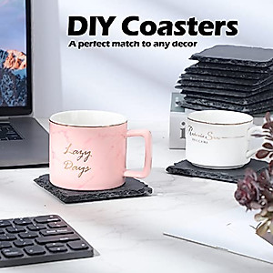 24 Pcs 4X 4 Inch Slate Tile Coasters Bulk for Engraving Black Drink Rough Edge Square Coasters Kitchen for Home Coffee Bar Table