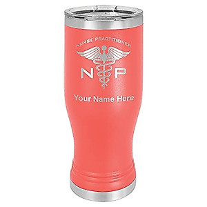 LaserGram 20oz Vacuum Insulated Pilsner Mug, NP Nurse Practitioner, Personalized Engraving Included (Coral)