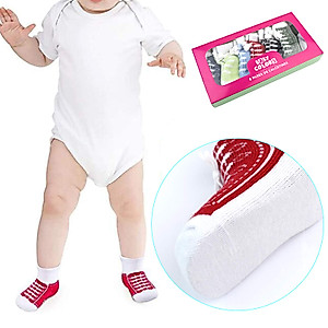 Fly love 6 Pairs Baby Cotton Sneaker Newborn Ankle Sock Toddler Crew Walkers Bootie Infant Slippers Socks