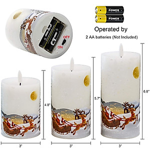 GenSwin Christmas Santa Clause Battery Operated Candles Flameless Flickering with Remote Timer, 3D Wick Real Wax Led Pillar Candles Warm Light, Christmas Snowman Santa Clause and Deer Gift(Pack of 3)
