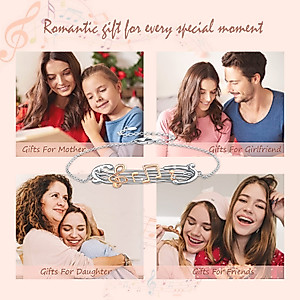 ASLBUNM Music Bracelet S925 Sterling Silver Music Note Love Heart Adjustable Link Musical Jewelry Christmas Gift for Women Music Lover