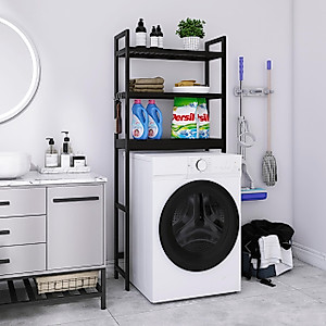 SMIBUY Bathroom Storage Shelf, Bamboo Over-The-Toilet Organizer Rack, Freestanding Toilet Space Saver with 3-Tier Adjustable Shelves (Black)