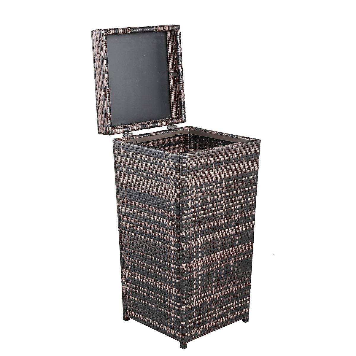 HomVent 26.7 Gallon Hideaway Can, Outdoor Wicker Trash Bin Rattan Patio Waste Basket with Lid, Wicker Recycling Basket Patio Trash Can for Backyard, Deck, Poolside (Brown)