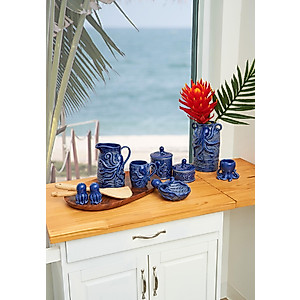 Beachcombers 3.5" x 4" Decorative Small Octopus Porcelain Drinkware Serveware Condiment Canister Holder Home Summer Nautical Coastal Ocean Beach House Kitchen Dining Dinner Table Tabletop Party Decor