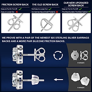 Moissanite Halo Stud Earrings Screw Back 0.2CT 3MM*2 18K White Gold Plated 925 Sterling Silver Lab Round Cut Brilliant D Color VVS1 Clarity Moissanite Halo Earrings for Women Men