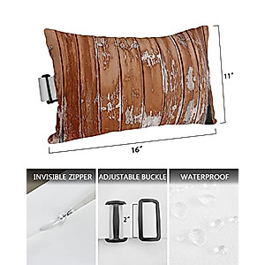 Recliner Head Pillow Ledge Loungers Chair Pillows with Insert Retro Farm Brown Wood Grain Lumbar Pillow with Adjustable Strap Outdoor Waterproof Patio Pillows for Couch Beach Pool Office Chair, 2 PCS