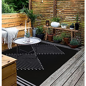 Boho Area Rug 4'x6' Woven Black Rugs Cotton Moroccan Geometric Chic Bohemian Indoor Outdoor Rug Farmhouse Throw Rug Washable Floor Carpet for Entry Mat Living Room Bedroom Patio Decor