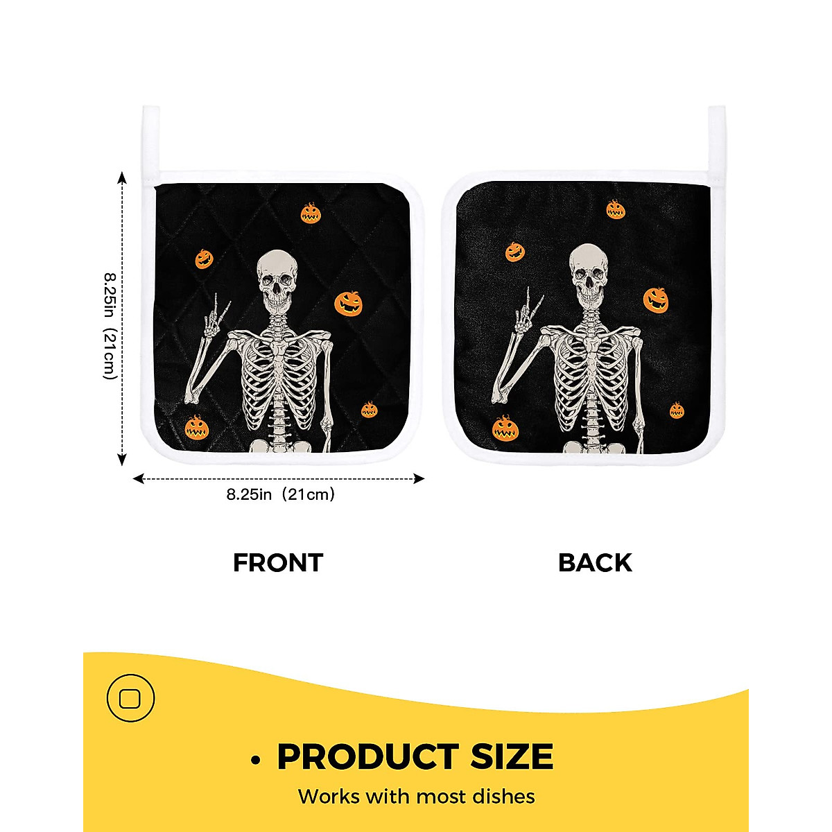 2 Pack Pot Holders Sets for Kitchen, Soft Oven Hot Pads Potholder Funny Skeleton Skeleton Cute Grimace Pumpkin Happy Halloween Heat Insulation Hot Potholders for Baking Cooking