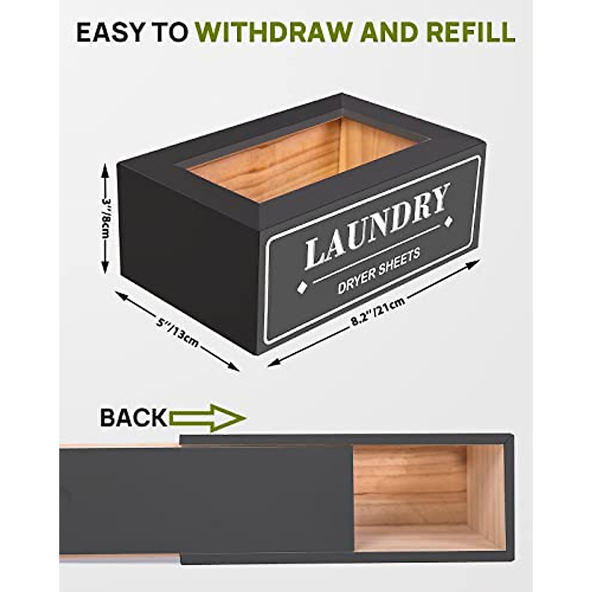 Dryer Sheet Holder Dispenser Container, Space Saving Laundry Room Organization and Storage, Farmhouse Laundry Dryer Sheets Holder for Laundry Room Decor, Fabric Softener Dispenser Laundry Containers for Organizing, Black