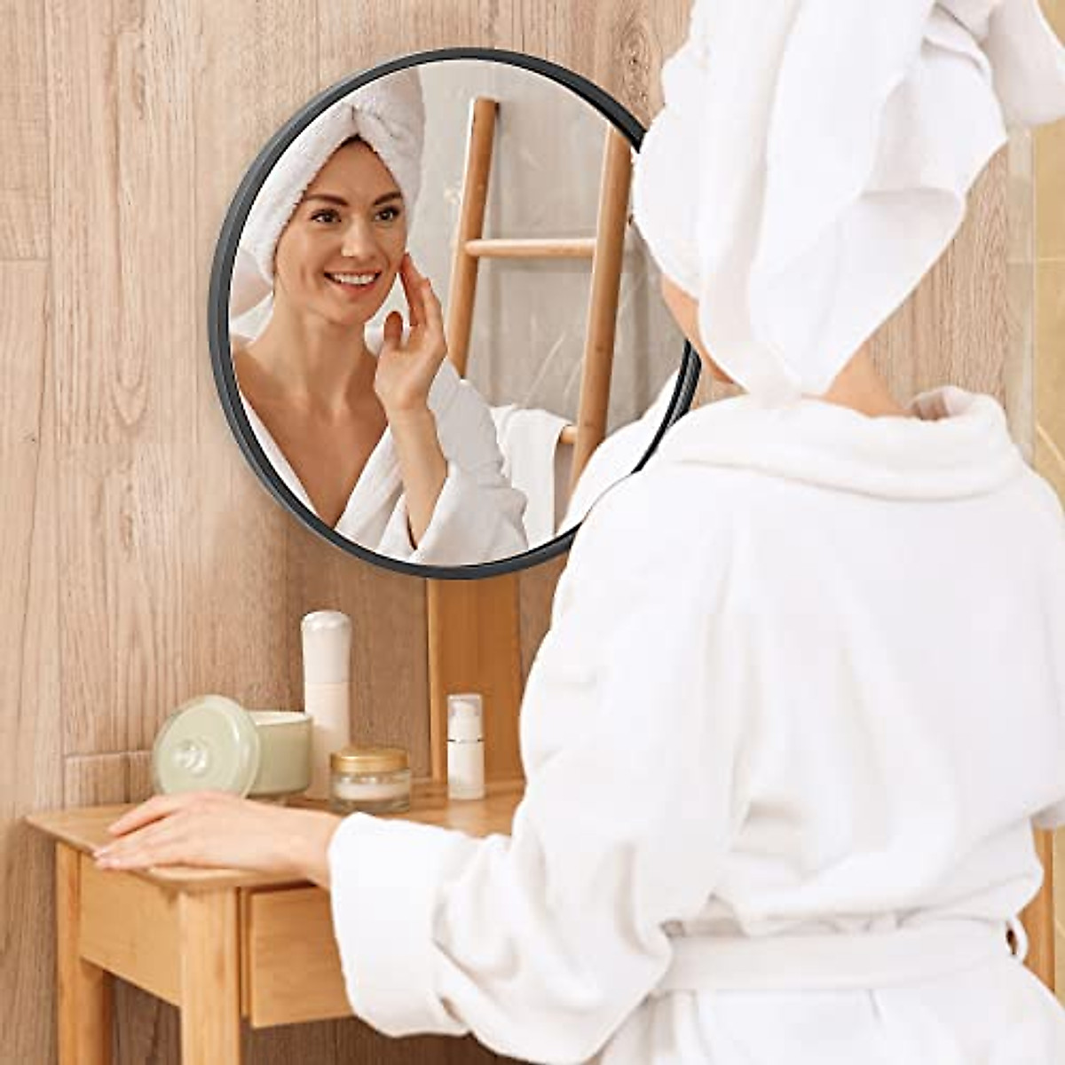 ZenStyle Black Circle Wall Mirror 18 Inch Round Wall Mirror with Metal Frame for Entryways, Bathrooms, Living Rooms, Wall Decor, Farmhouse, Makeup Vanity (Black, 18" x 18")