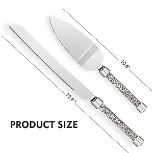 ROXBURGH Wedding Champagne Flutes and Cake knife Server Set, Mr and Mrs Champagne Flutes Glasses for Bride and Groom Cake Cutting set for Wedding Engagement Gifts