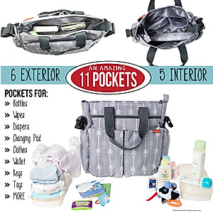 Zohzo Diaper Bag for Baby Diaper Tote Bag With Changing Pad, Insulated Pockets, Wipes Pocket, Waterproof Material, Stroller Straps, and Shoulder Strap