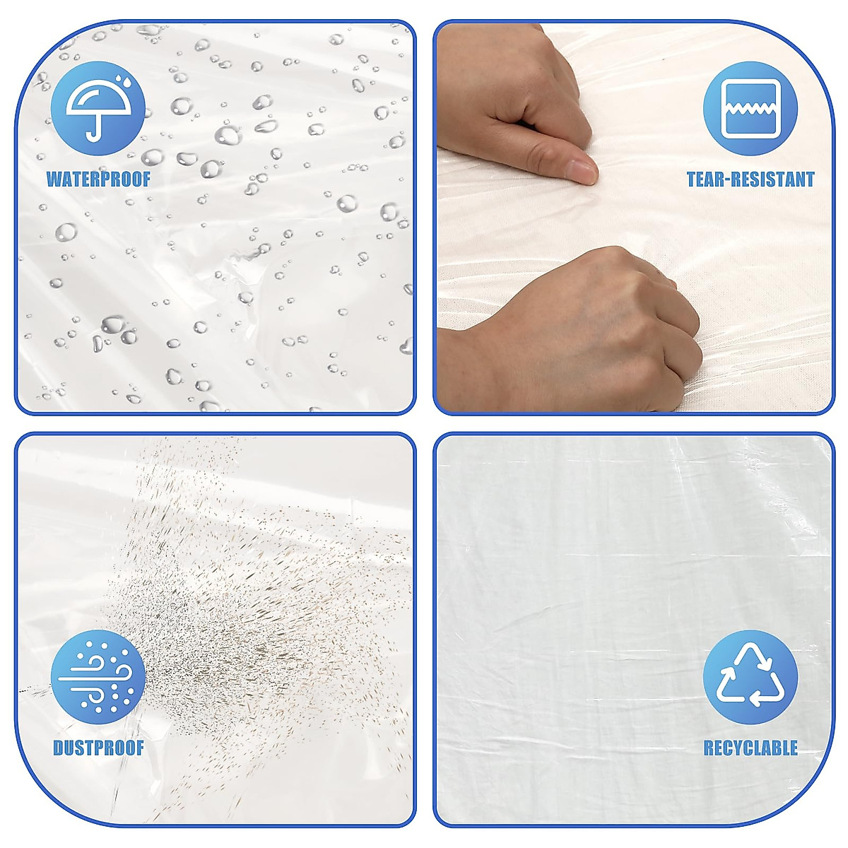 PROWEE 1mil Clear Plastic Drop Cloth for Painting 9-Feet x 12-Feet Painters Plastic Drop Cloth，Waterproof & Dustproof Polyethylene