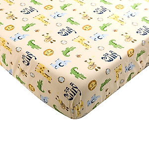 Brandream Jungle 3- Piece Nursery Crib Bedding Sets for Boys - Zebra Elephant Lion Monkey Giraffe Crocodile Birds - Playful Animal Zoo