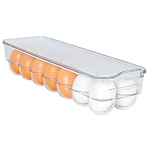 Kitchen Spaces KSEG12-AMZ Egg Tray 14pc Stackable Food Storage Organizer for Refrigerator, 14.5" x 3" x 4.5", Clear