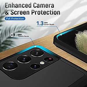 YmhxcY Samsung S21 Ultra Case with 2 Pack 3D Curved Screen Protector, [Military-Grade] 360°Finger Ring Holder Shockproof Protective Case -Black