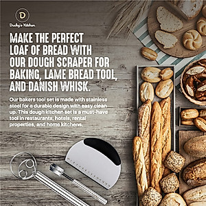 Ducky's Kitchen Bread Baking Tools and Accessories w/Dough Scraper, Bread Lame, Dough Whisk - Stainless Steel Bread Tools - Bread Scoring Knife w/ 5 Replaceable Blades