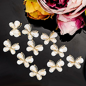 Builcker 50PCS Butterfly Head Ornament DIY Accessories Alloy Butterfly Transparent Shiny Acrylic Wings Flat Gold-plated Accessories For Home Buttons Clothes Shoes Hats Crafts Decor (White)