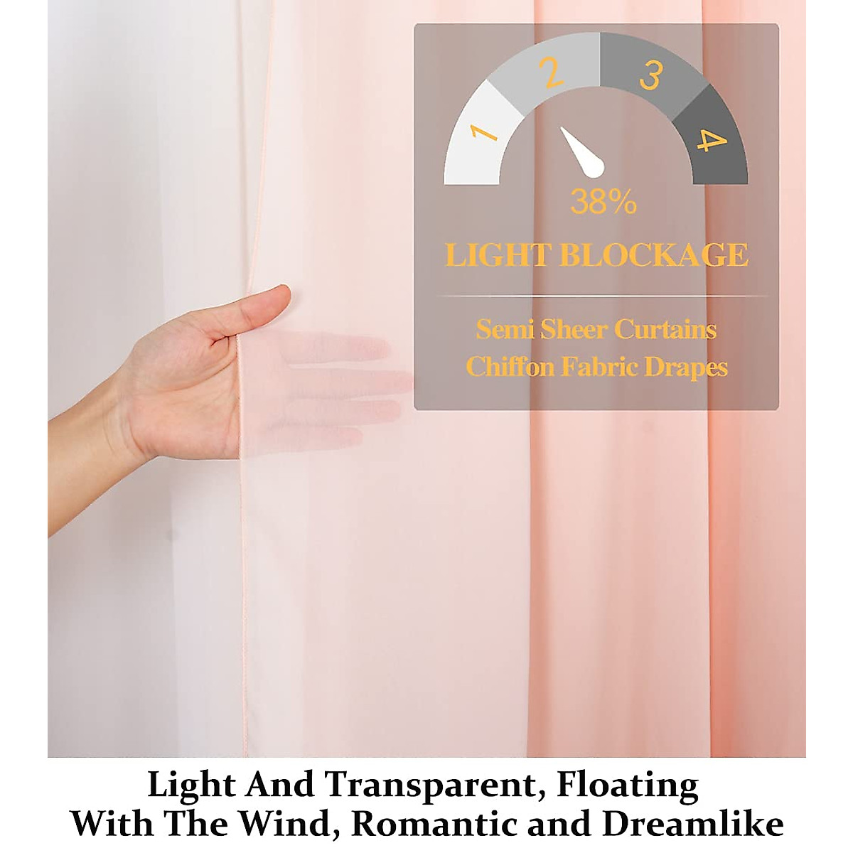 Peach Chiffon Backdrop Curtain-2 Panels 29"x120" Wedding Chiffon Backdrop Drapes Polyester Chiffon Fabric Drapes Birthday Backdrops Voile Window Curtain Photography Backdrop (29''x120''x2pcs, Peach)